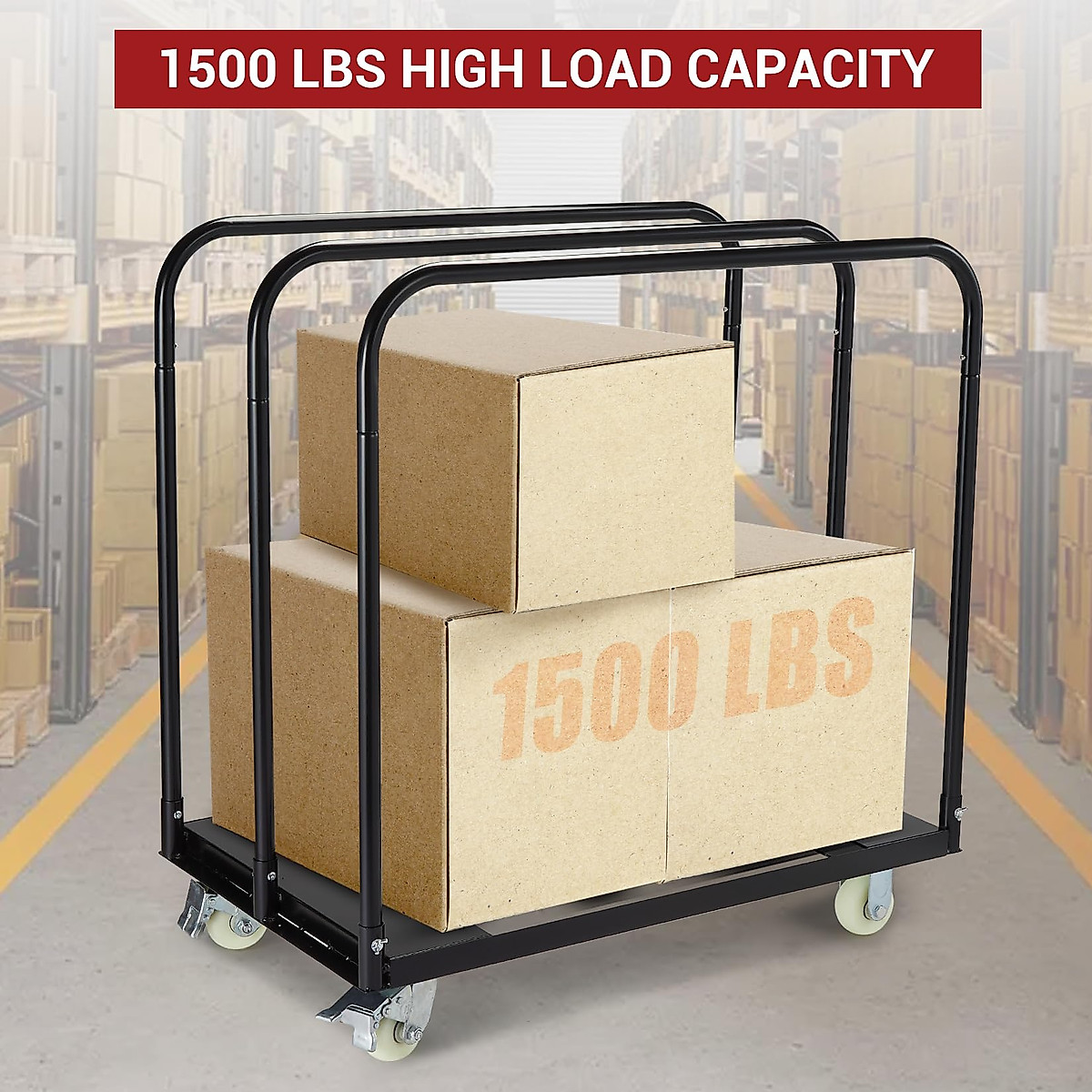 GarveeTech Drywall Cart Steel Panel Truck, Heavy Duty Flatbed Dolly Carts with Wheels, Table Cart with 1500 Lbs Capacity, Utility Tool Cart for Handling Wall Panel, Folding Table, Lumber, Mattress