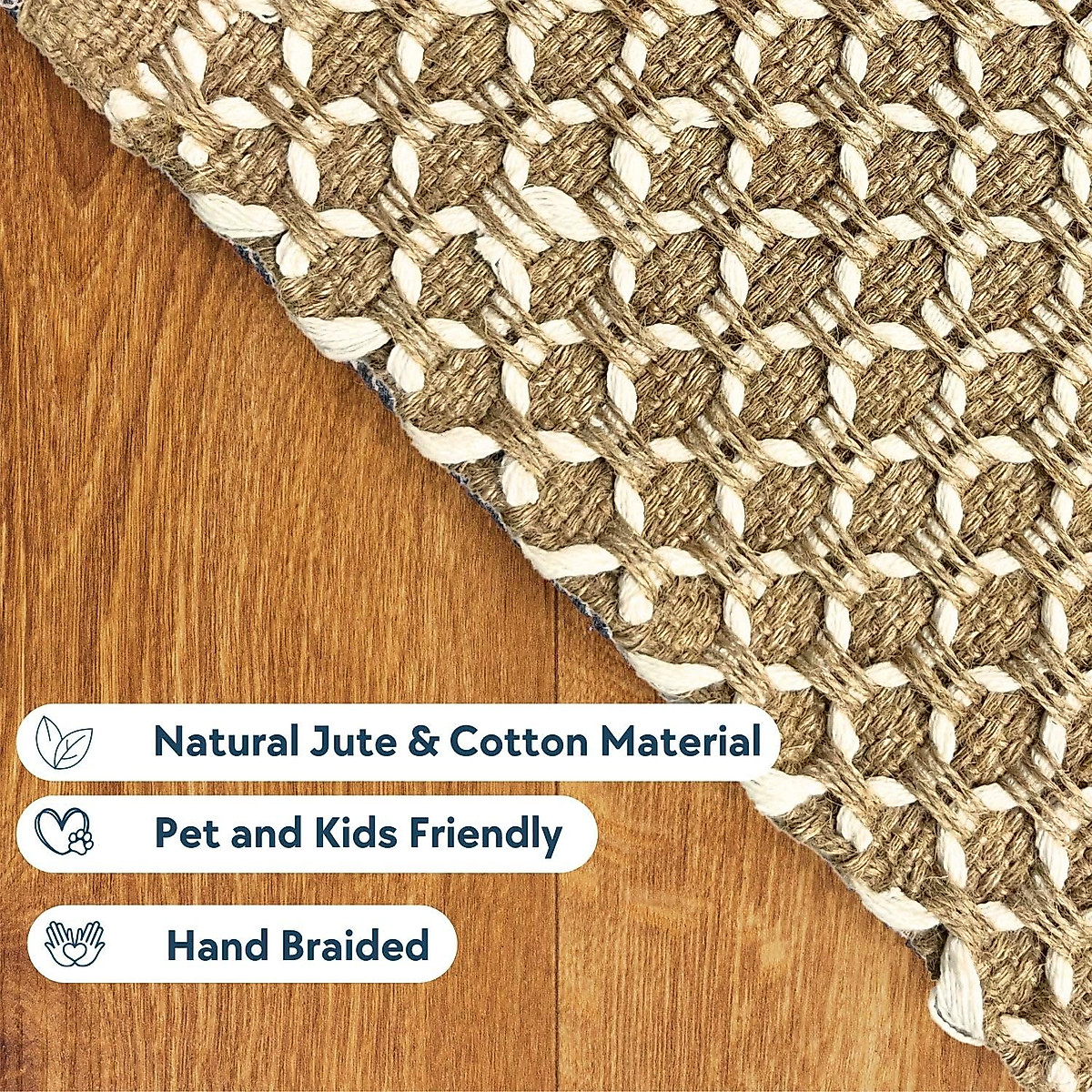 Kaspene Home, Braided Natural Jute Rug, Handmade with Braided Weave, Durable, Ideal for Entryway, Living Room, and Kitchens - Boho, Farmhouse, Pet and Kid Friendly 4'x6'