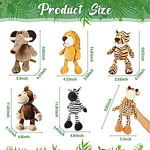 6 Pieces Safari Stuffed Animals Plush Jungle Animal Toys Set for Boys Girls, Cute Lion Elephant Zebra Giraffe Tiger Monkey for Animal Themed Parties Student Award Christmas (Cute Style)