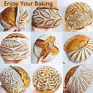 GUXVNE 16PCS Bread Proofing Basket Kit,9 In Round Sourdough Proofing Basket,Proofing Set,Sourdough Bread Baking Supplies with Dough Whisk,Linen Liner,Dough Scraper,Bread Lame,Silicone Bread Sling
