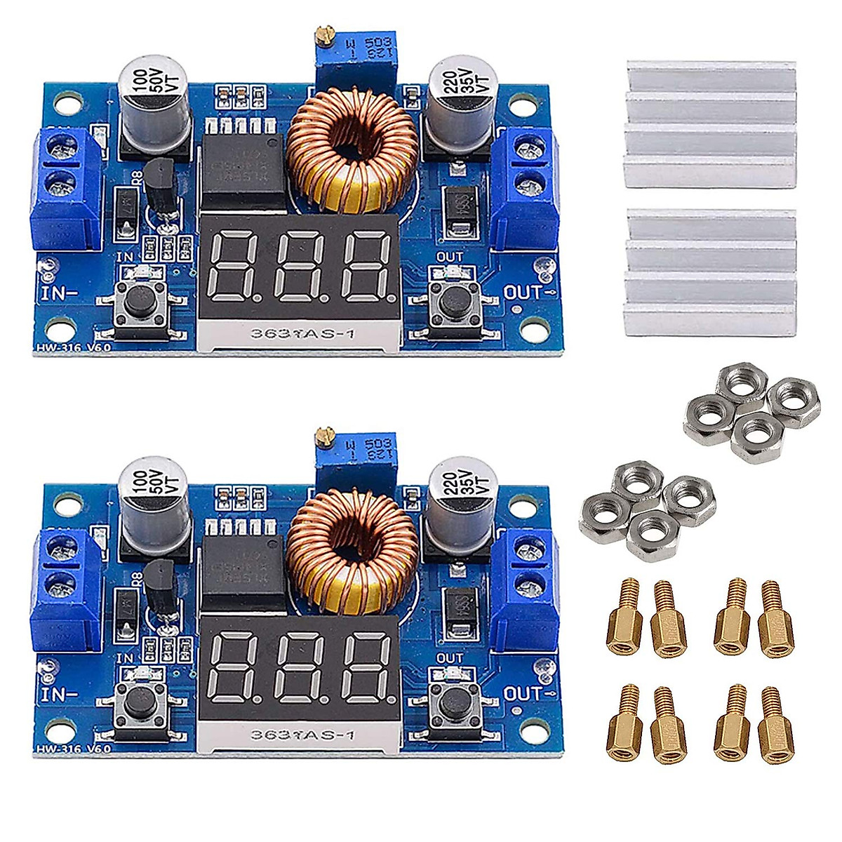 2 Pack Buck Converter XL4015 4-38V to 1.25-36 V Step Down Voltage Regulator 5 A High Power 75 W DC - DC with LED Display