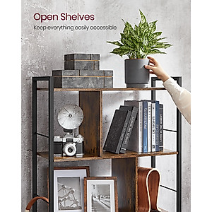 VASAGLE Bookshelf, 5-Tier Bookcase, Storage Shelving Unit, Display Shelf with Open Compartments for Living Room, Home Office, Bedroom, Industrial, Rustic Brown and Black ULBC121B01