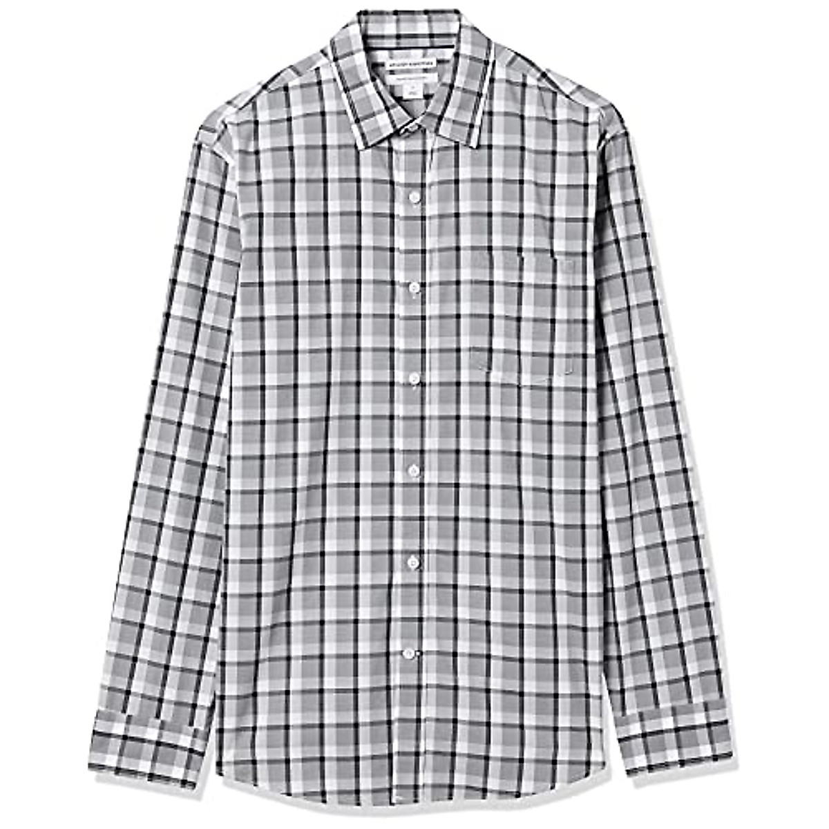 Amazon Essentials Men's Regular-Fit Long-Sleeve Casual Poplin Shirt, Grey Plaid, Large