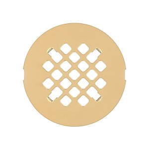 LXLOTUS 4 ¼” Polished Gold Snap-in Shower Drain Cover - Polished Brass Replacement - 4.25" OD Shower Drain Strainer - Easy Install - Premium Round Shower Drain Cover - Solid Brass Construction