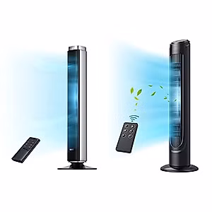Dreo 42'' Pilot Pro Tower Fan with Remote, Black & Cruiser Pro Tower Fan 90° Oscillating Fans with Remote, Quiet Cooling,12 Modes, 12H Timer, Space-Saving