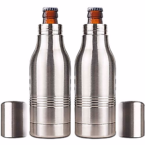 Beer Bottle Insulator,2Pack Stainless Steel Beer Bottle Holder，Beer Cooler Keeps Drinks Colder with Beer Opener,Longer,for Camping/Fishing/Beach
