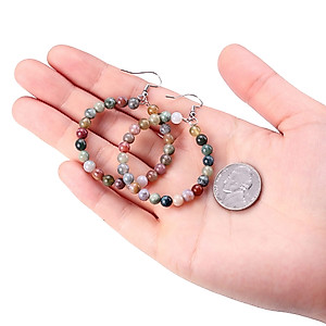 Jovivi Crystal Dangle Earrings for Women Natural Indian Agate Round Gemstone Healing Crystal Stone Beads Earrings Hoop Dangle