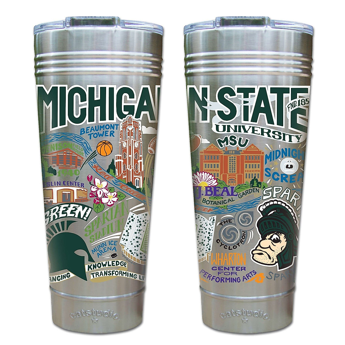 Catstudio Michigan State University Collegiate Thermal Tumbler | Triple Wall Insulation With Non Slip Bottom | Great College Travel Cup for Water, Coffee, Tea, or Smoothies