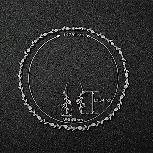 SWEETV Cubic Zirconia Wedding Jewelry Sets for Bride Bridesmaids, Crystal Silver Leaf Vine Bridal Earrings and Necklace Set for Women Jewelry Gifts