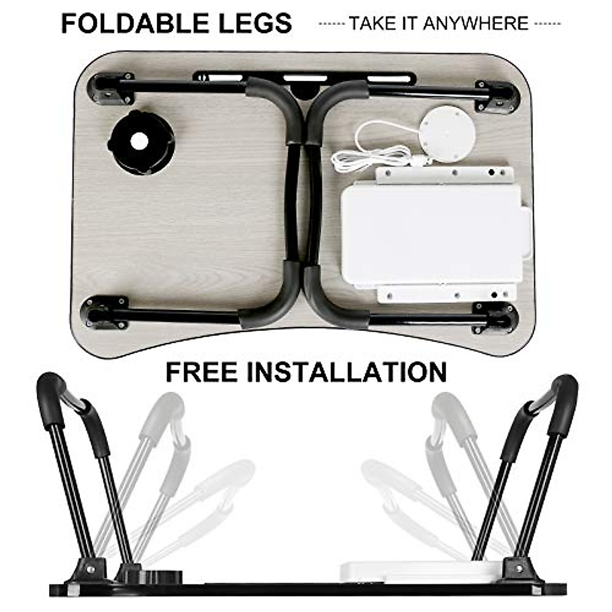 Laptop Desk, Astoryou Portable Laptop Bed Tray Table Notebook Stand Reading Holder with USB Charge Port/Cup Holder/Storage Drawer for Working on Bed/Couch/Sofa (Black)