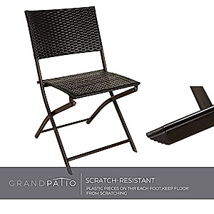 Grand patio Parma Rattan Patio Bistro Set, Weather Resistant Outdoor Furniture Sets with Rust-Proof Steel Frames, 3 Piece Bistro Set of Foldable Garden Table and Chairs, Brown