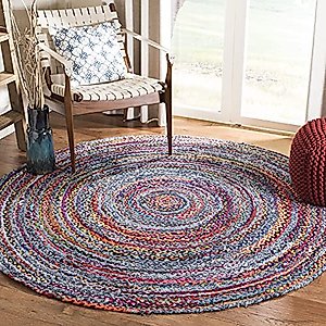 SAFAVIEH Braided Collection 4' Round Blue / Red BRD250L Handmade Country Cottage Reversible Cotton Area Rug