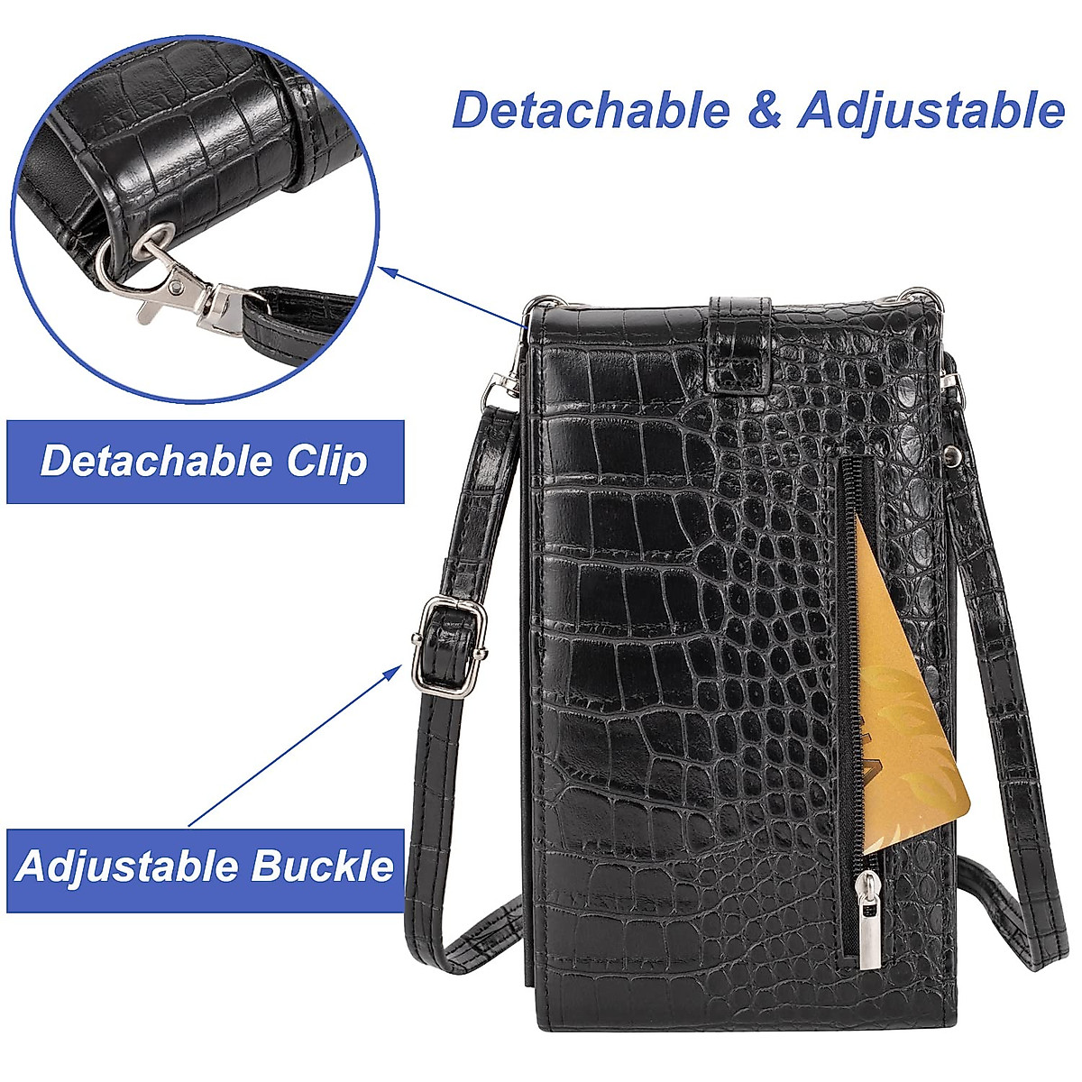 IRUGLE Small Leather Crossbody Cell Phone Purse for Women, Mini Shoulder Bag with Long Strap Card Holder, Ladies Clutch Wallet Handbag Pouch for iPhone 13 Pro Max Samsung Galaxy S22 Ultra (Black)