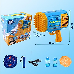 Bubble Gun Bazooka Bubble Machine Gun 69 Hole Bubble Blaster Blower with Colored Lights Gifts for Kids Adults Outdoor Best TIK Tok Toys for Wedding Birthday Party Blue
