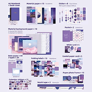 348 Pcs Scrapbooking Supplies Kit, Vintage Aesthetic Scrapbook Kit for Bullet Junk Journal, Stationery, A6 Grid Notebook, DIY Journaling Supplies, Birthday Craft Gift for Teen Girl Kid Women