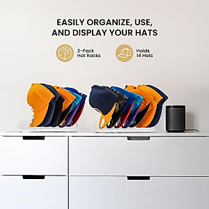 Hat Stand for Baseball Caps, 2 PCs No Install Acrylic Hat Organizer for 14 Baseball Caps, Hat Storage for Baseball Caps, Hat Stands for Display and Organizers for Bedroom, Closet, Dresser, Office