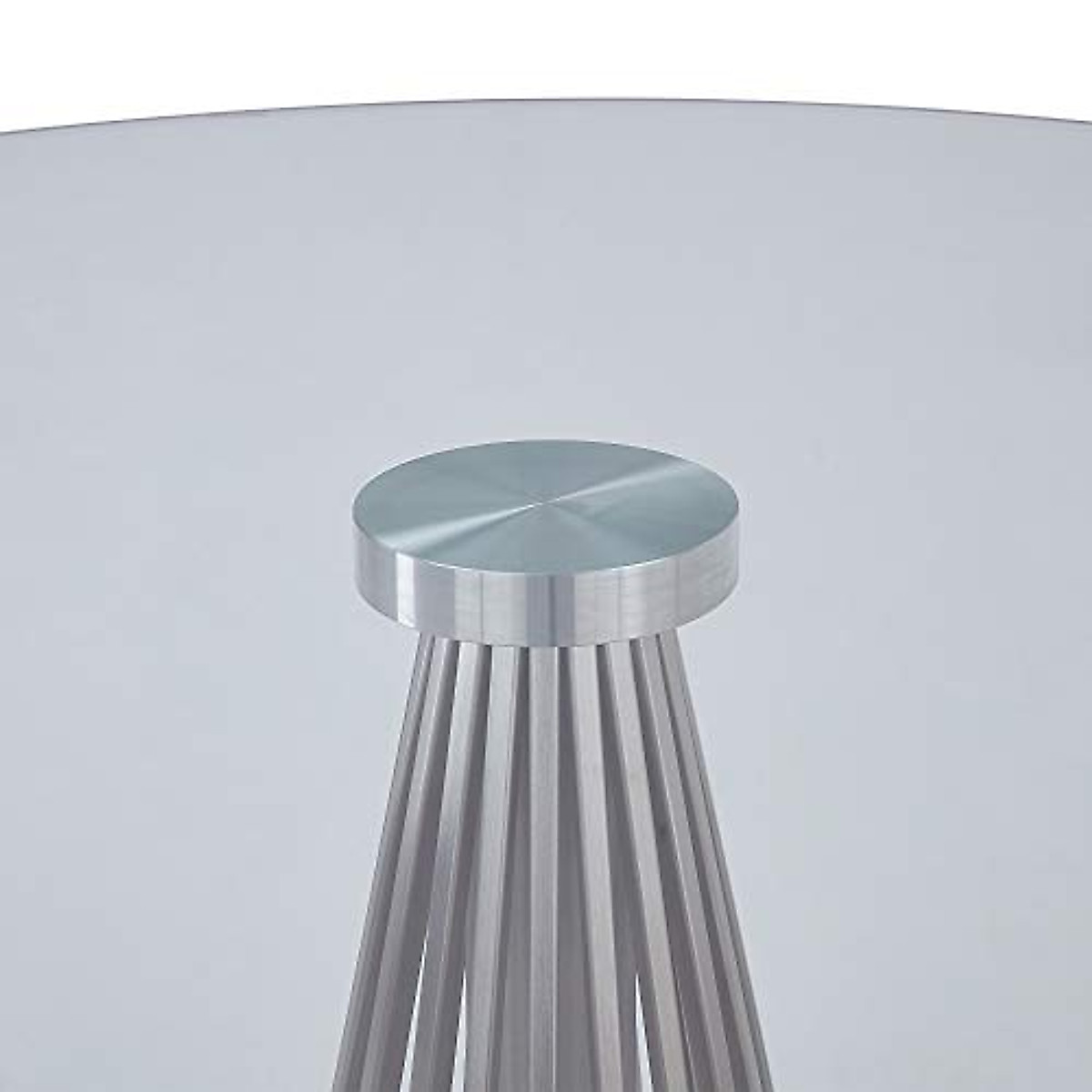 Armen Living Lindsey Contemporary Dining Table in Brushed Stainless Steel Finish and Clear Glass top, silver