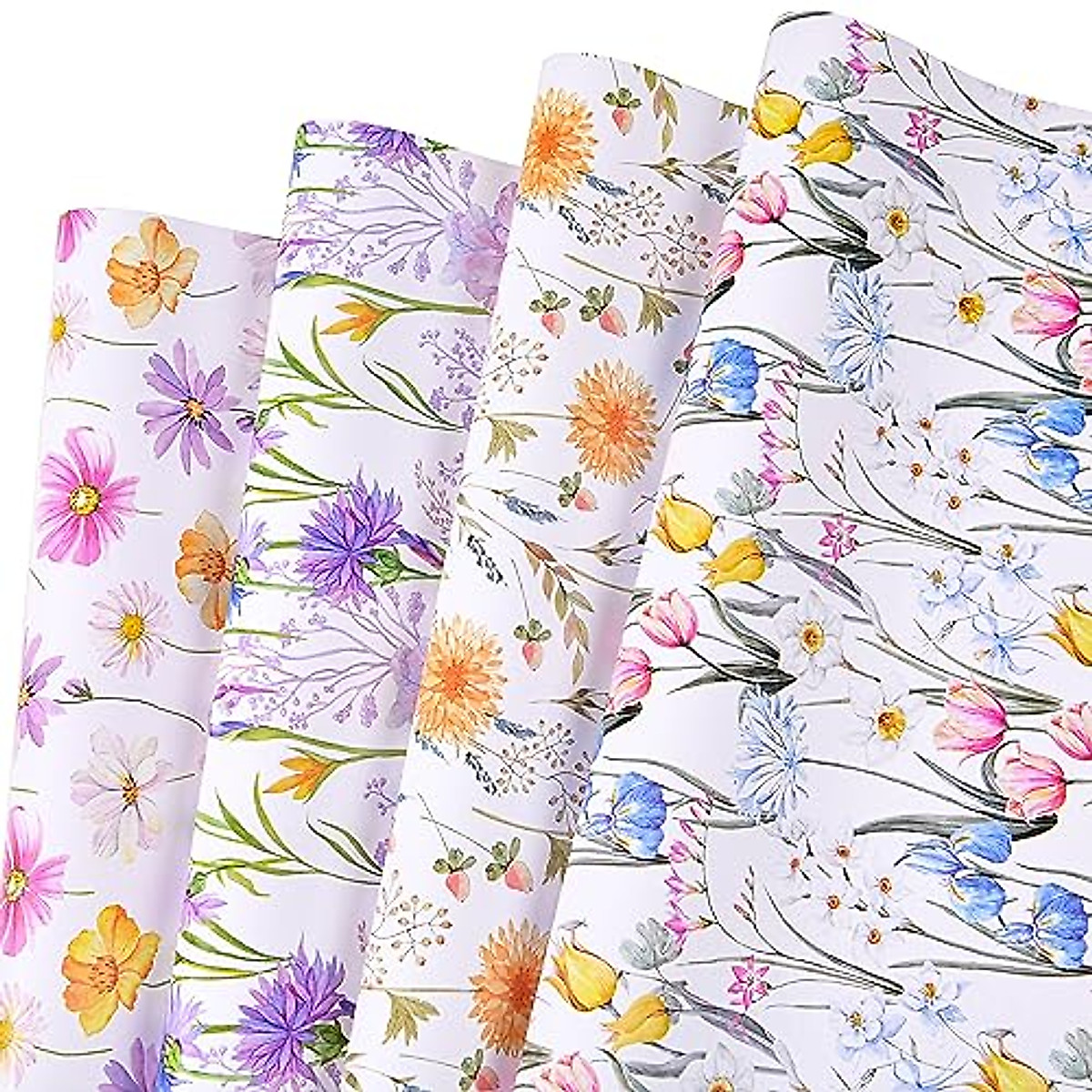 Sikiweiter Floral Wrapping Paper - Floral Gift Wrap for Wedding Mothers Day Birthday, 8 Sheets Wildflower Wrapping Paper, 19.7 x 27.6 Inches Per Sheet