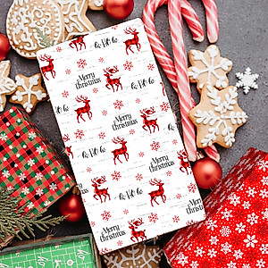 MotiGiftie Christmas Wrapping Paper for Kids Adults - Xmas Wrapping Paper with Red/Green Plaid, Reindeer, Snowflakes, “Ho Ho” Xmas Trees - 20 x 28 Inches, 12 Folded Sheets, Easy to Store