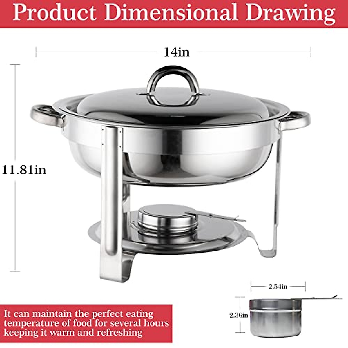 FXTNKYY Chafing Dish,Round Chafing Dish Buffet Set,Stainless Steel Chafers and Buffet Warmers Set,3.5QT Chafing Dishes with Lid & Holder,Food Warmers for Parties Buffet/Home Party (4 Pack)