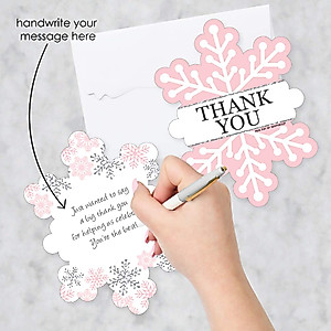 Big Dot of Happiness Pink Winter Wonderland - Shaped Thank You Cards - Holiday Snowflake Birthday Party and Baby Shower Thank You Note Cards with Envelopes - Set of 12
