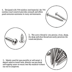 DYWISHKEY 200 Pieces #8 x 3/8", 1/2", 5/8", 3/4", 1", 1-1/4", 1-1/2", 1-5/8" Stainless Steel 304 Phillips Pan Head Self-Tapping Screws, Wood Screws Assortment Kit