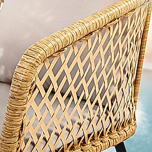 YITAHOME 3-Piece Outdoor Patio Furniture Wicker Bistro Set, All-Weather Rattan Conversation Chairs for Backyard, Balcony and Deck with Soft Gray Cushions, Glass Side Table Light-Yellow