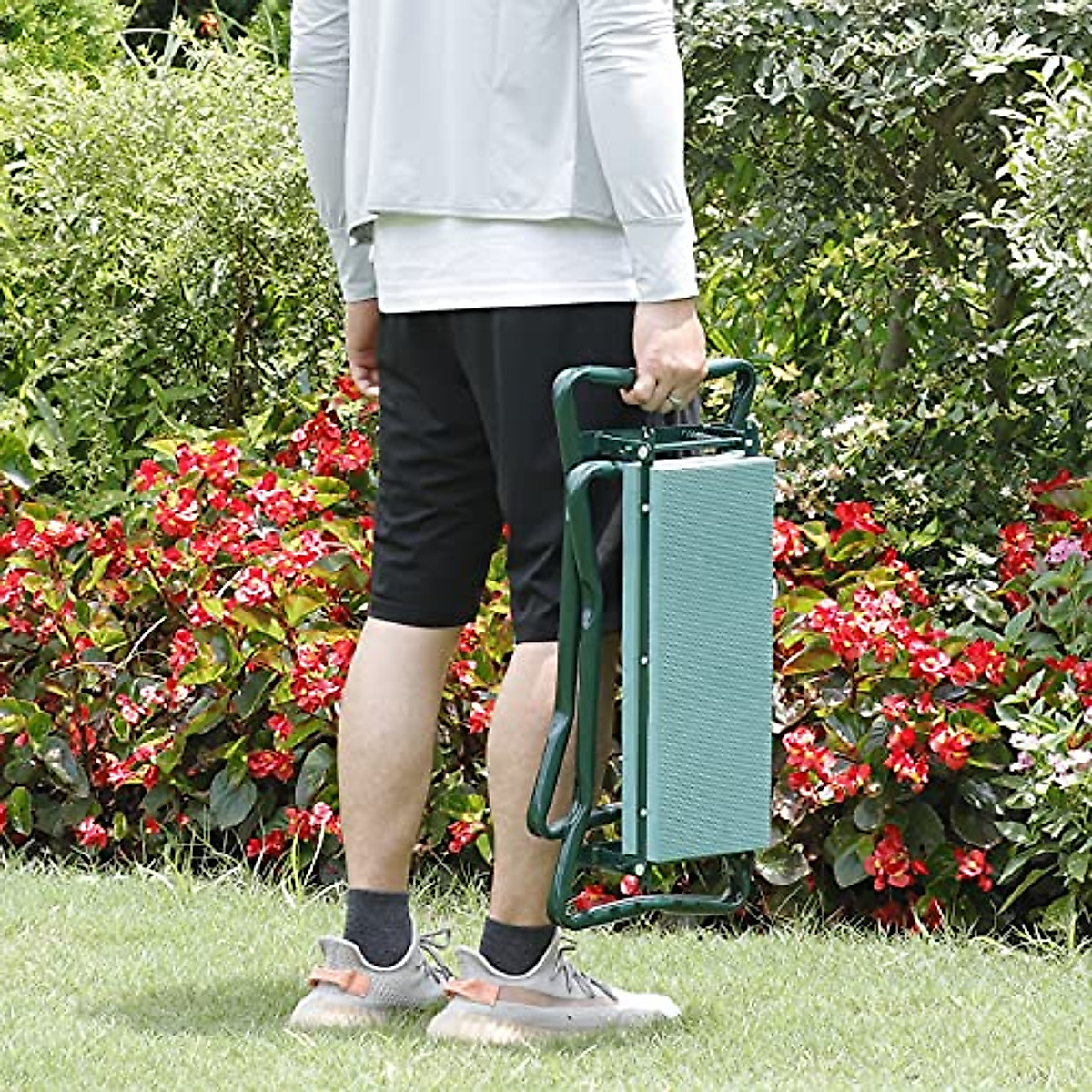 LEMY Garden Kneeler Seat Multiuse Portable Garden Bench Garden Stools Foldable Stool with Tool Bag Pouch EVA Foam Pad