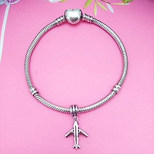 FAEFASH Airplane Pendant 925 Sterling Silver Dangling Aircraft Charm Travel Plane Charm Compatible for Women Pandora Style Bracelet