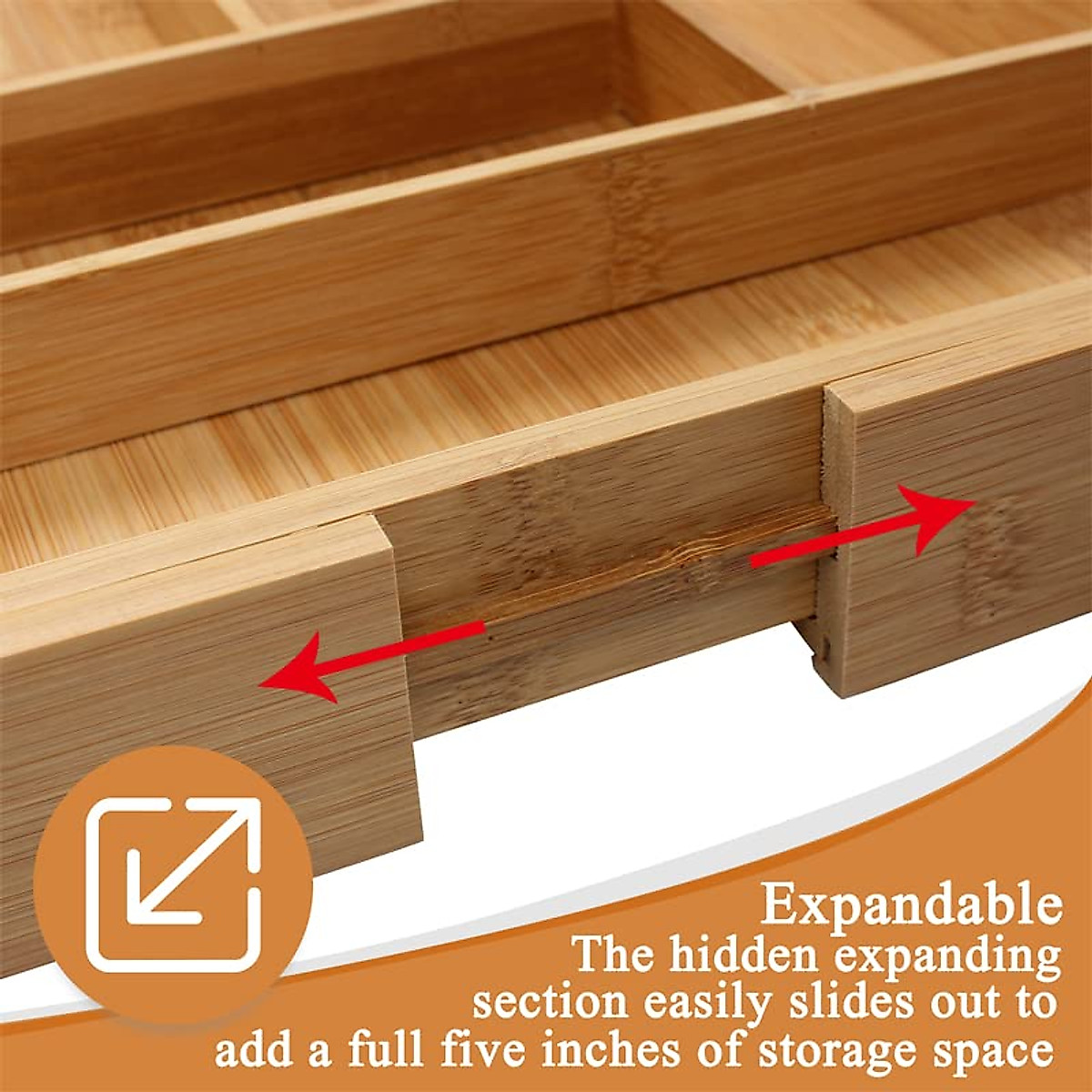 MH ZONE Flatware Organizer Bamboo Expandable Utensil Organizer Drawer Organizer without Knife Block