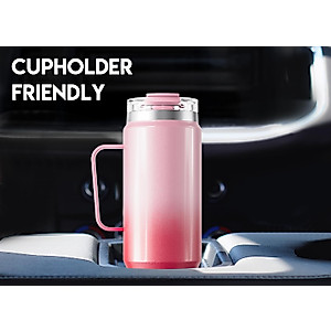 Meoky 40oz Tumbler with Handle, Stainless Steel Travel Mug with 2-in-1 Straw and Sip Lid, Vacuum Insulated Coffee Mug, 100% Leak Proof, Keeps Cold for 34 Hours or Hot for 10 Hours (Flamingo)