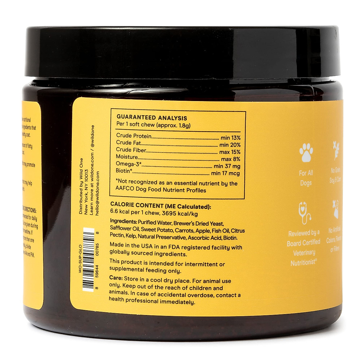 Wild One Glow Skin & Coat Supplements, Soft-Chews, Promote softened Skin and Healthy Coat for Dogs, 30+ Day Supply