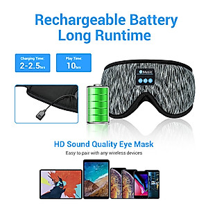 Bluetooth Sleep Eye Mask 3D Sleep Headphone with Headphones with Speakers and Microphone, Wireless Music Sleeping Eye Mask Washable Earbuds for Side Sleeper, Air Travel, Office Nap, Meditation (Grey)