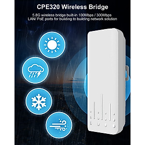 Wireless Bridge Point to Point Outdoor,5.8GHz 100Mkbps CPE Outdoor WiFi Network Extender, Long Range Access Point with High Gain Antenna for Starlink Satellite Internet or Video Surveillance 2-Pack