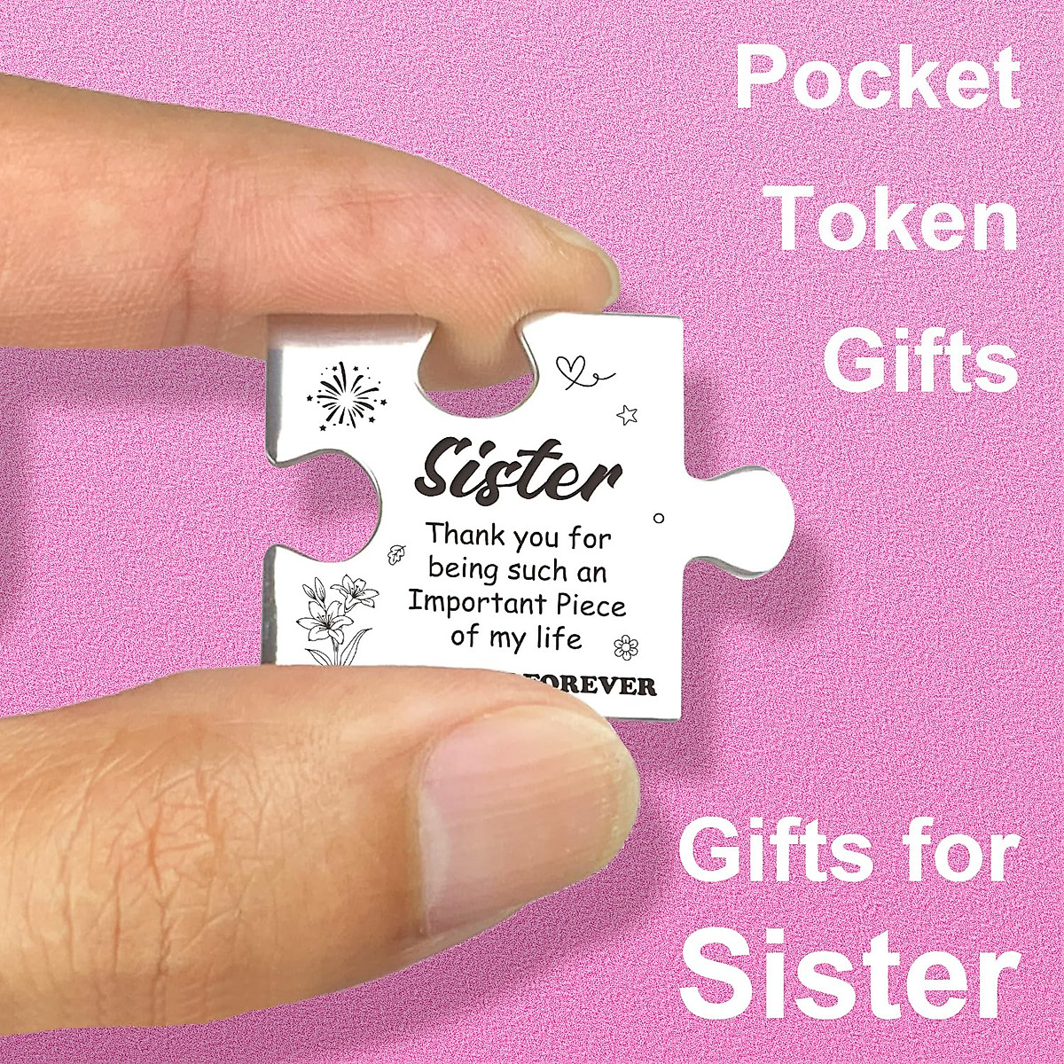 FTONENI Pocket Token Gifts for Sister Birthday Christmas Gifts from Sister Brother Long Distance Relationship Thank You Gifts Puzzle Piece Keepsake with PU Leather Keychain - PTA03