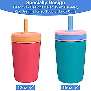 XANGNIER Replacement Straws and Bite Valve Compatible with Zak Designs Kelso 15 oz Tumbler Water Bottle,4 Pcs Reusable Silicone Straws with Cleaning Brush for Zak Designs Kelso 12 oz Cups
