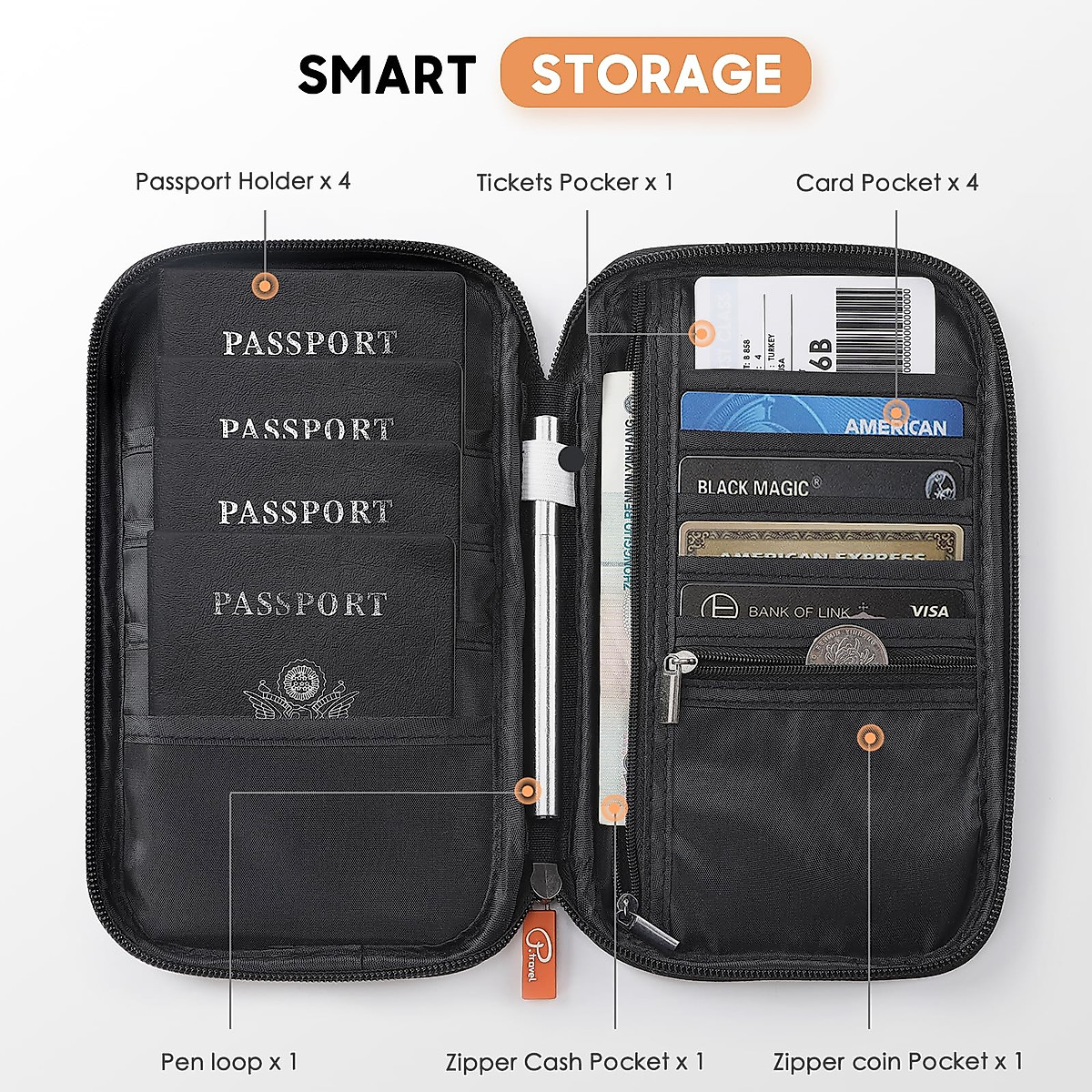 Travel Passport Wallet, RFID Family Passport Holder Large, Lightweight Passport Cover Case Waterproof Bag Document Organizer for Women & Men-Black