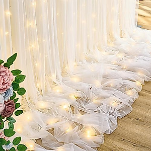 10ft x 10ft Dual Layer Ivory Tulle Backdrop Curtain Panels with Light, 2 Panels 5 x 10 ft Photo Background Drapes for Wedding Baby Shower Party Engagement Bridal Shower Photography