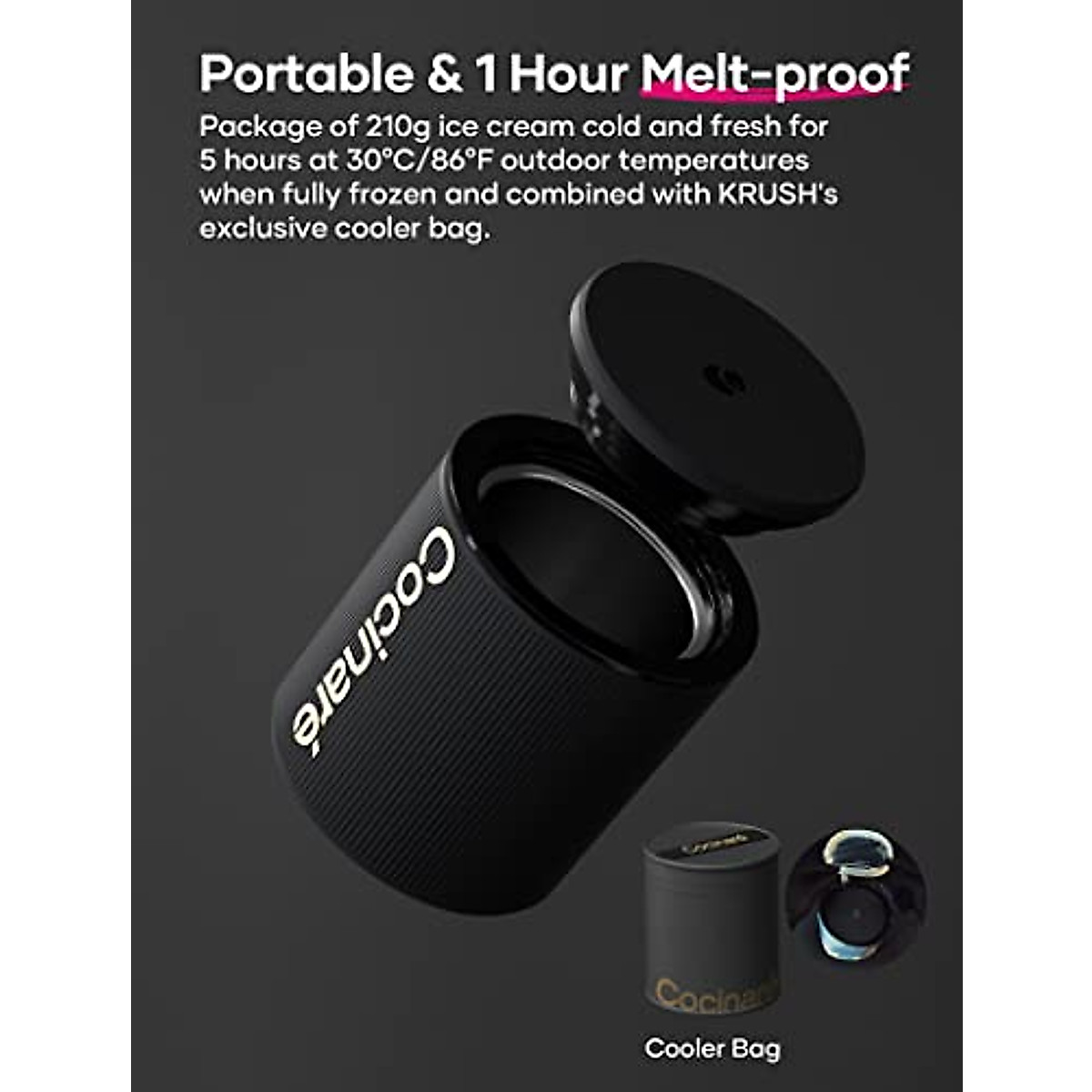 Cocinare KRUSH Ice Cream Maker Freezer Bowl, Stay Cold and Fresh for up to ONE hour, 304 Stainless Steel and BPA Free, Blue