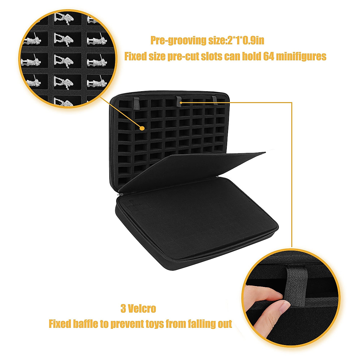 Brappo Miniature Storage Carrying Figure Case -Figurine Minature Carrying Case,Compatible with Warhammer 40k, Dungeons & Dragons and More.With 64 Slot Sponge and Pre-Cut Customizable Space Sponge.