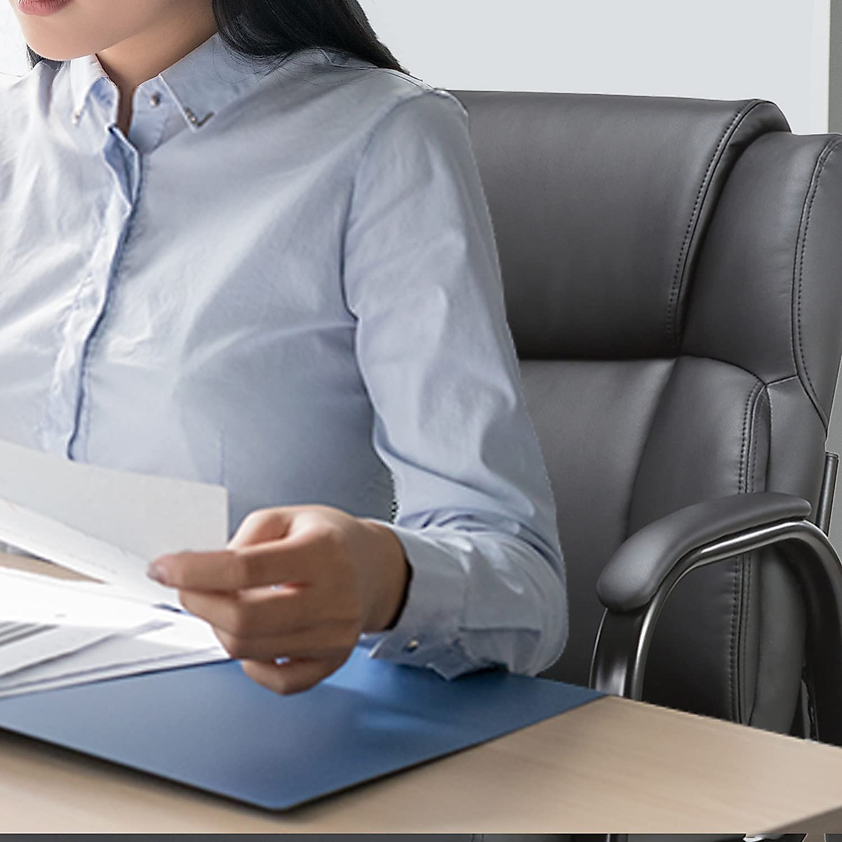 CLATINA Leather Guest Chair with Padded Arm Rest for Reception Meeting Conference and Waiting Room Side Office Home Black