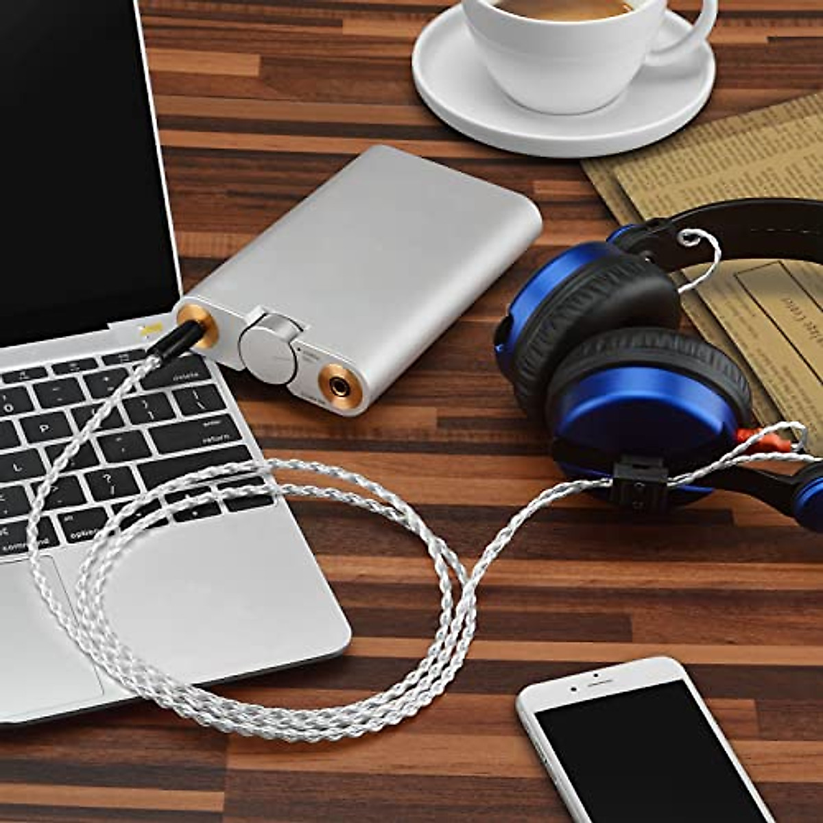 GEEKRIA Apollo Silver-Plated Audio Cable Compatible with Sennheiser HD25, HD25-1 II, HD25-C, 3.5mm (1/8'') Replacement Headphones Cord for Hi-Resolution Audiophile, HiFi Headset (5ft/1.5m)