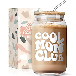 AGOT Mother’s Day Gifts for Mom - Funny Mom Gifts from Daughter or Son, Mom Birthday Gifts Ideas, Christmas Day Gifts for Mother in Law Step Bonus New Mom, Cool Mom Club 16 Oz Coffee Glass