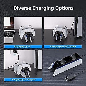 PS5 Controller Charging Station with Fast Dual Charging Dock PS5 Charger for Playstation 5 Dualsense Wireless Controller Accessories, Blue LED ON/Off Automatically When Charging and Fully Charged