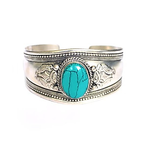Boho One Stone Blue Stabilized-Turquoise Adjustable Cuff Bracelet | Jewelry for Men & Women
