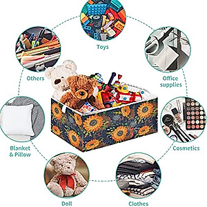 visesunny Closet Baskets Sunflower Wild Flower Storage Bins Fabric Baskets for Organizing Shelves Foldable Storage Cube Bins for Clothes, Toys, Baby Toiletry, Office Supply