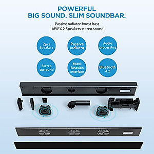 Assistrust TV Sound Bar, Sound Bars for TV 36 Inch Powerful Speakers Wired & Bluetooth Soundbar with HDMI/Opt/RCA/AUX/Coax/Remote Control, Deep Bass, Surround Sound Effect