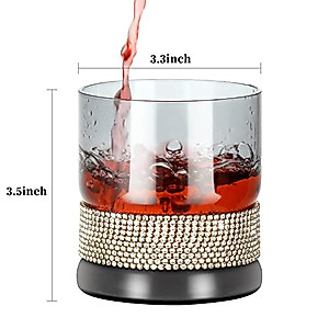 sugarchef Premium Whiskey Crystal Red Wine Glasses with Diamond Smoky Gray Stemless Lowball Glasses Hand Blown Wine Tumbler No Stem Drinking Glass,15oz