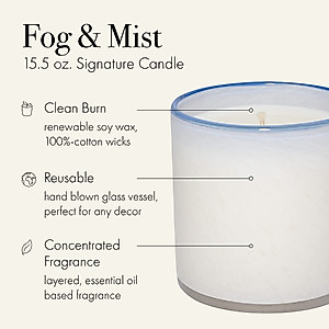 LAFCO New York Signature Candle, Fog & Mist - 15.5 oz - 90-Hour Burn Time - Reusable, Hand Blown Glass Vessel - Made in The USA