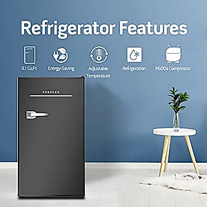 Frestec 3.1 Cu.Ft Mini Fridge for Bedroom, Retro Mini Refrigerator with freezer, Dorm Fridge with Freezer, Compact Small Fridge Perfect for Room and Office, Adjustable Temperature(with Handle, Black)